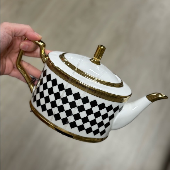 Other | Elegant Gold And Black Checkered Teapot | Poshmark